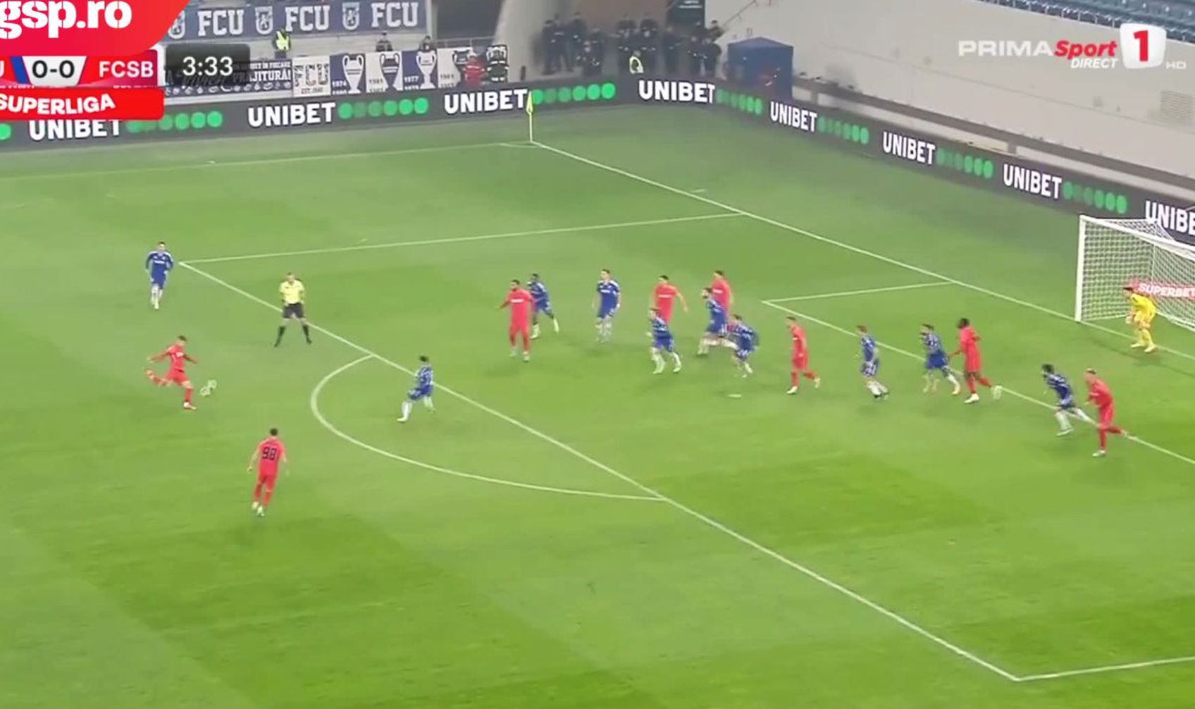 Deschidere spectaculoasă de scor în FCU Craiova - FCSB » Tavi Popescu, șut violent de la 20 de metri